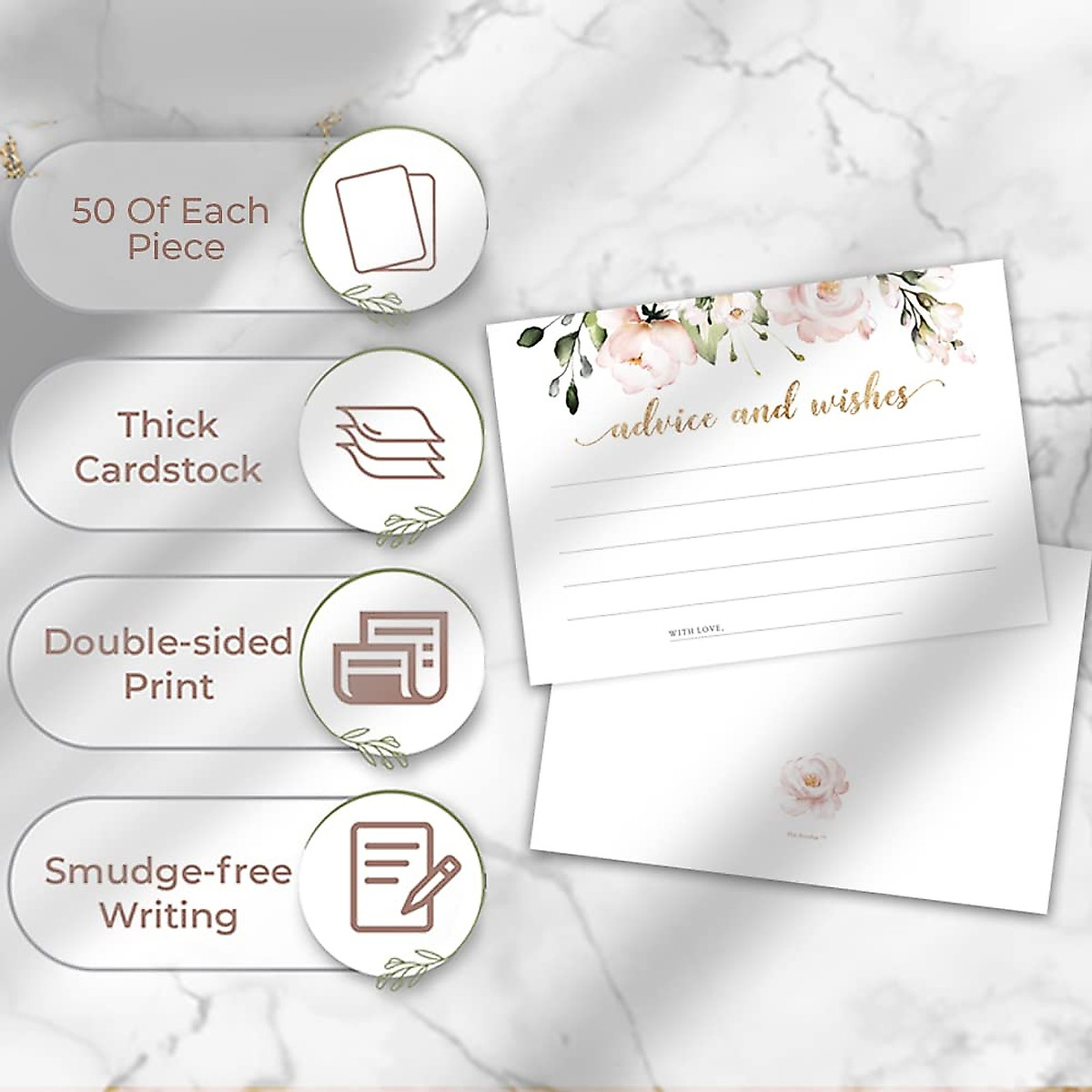 Hat Acrobat Advice and Wishes Greeting Cards - 50 Double Sided Advice and Wishes Cards Perfect for Weddings, Baby Shower, Graduation and More – Blush Pink Floral Assorted Cards (50)