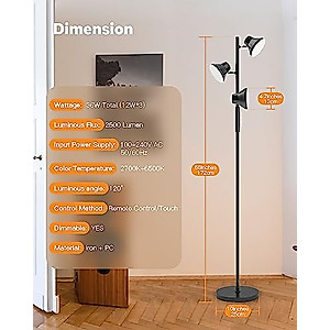 SIBRILLE [Upgraded] LED Floor Lamp, 36W Dimmable Standing Lamp with Remote & Touch Control, 2700K-6500K, Modern Tree Floor Lamp with 3 Rotatable Lights, Floor Lamps for Living Room, Bedroom, Office