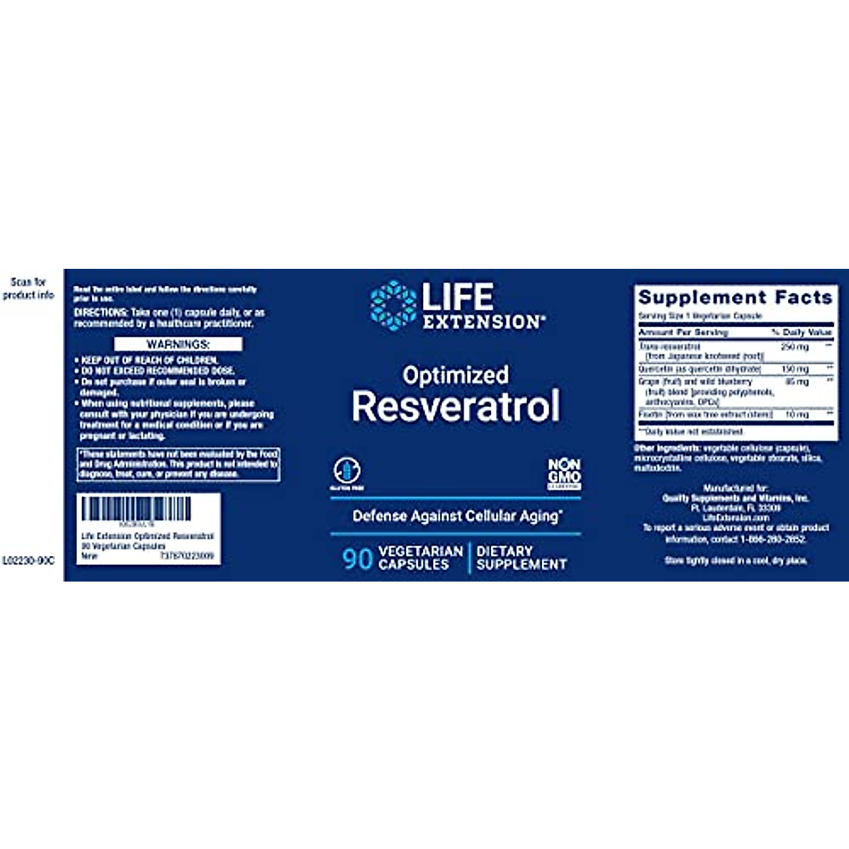 Life Extension Optimized Resveratrol, 90 Caps (Pack of 2)