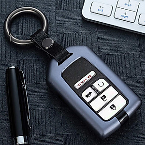 ontto for Honda Key Fob Cover Case Jacket Stylish Key Holder Sleek Metal Shell with Leather Keychain Compatible with Honda Accord Civic CR-V CRV Black