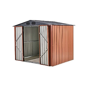 JAORD 8 x 6 FT Storage Shed, Outdoor Galvanized Steel Shed, Outside Garden Tool Storage House with Lockable Door for Patio, Backyard, Lawn Mower, Dark Brown…