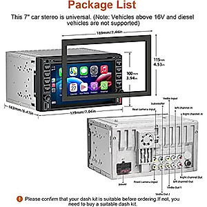 Double Din Car Stereo Radio With CD/DVD Player, Voice Control Carplay & Android Auto, 7 inch Car Audio With HD Touchscreen, Bluetooth, Mirror Link, Backup Camera, SWC, FM/AM, USB/SD, A/V Input (Black)
