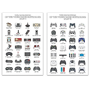 Retro Video Game Posters for Gaming Room Wall Decor. Evolution of Video Game Controllers Art Poster for Teen Bedroom Decorations. Nostalgic Gamer Artwork Cards for Boy. Cool 11x17 In Controller Print