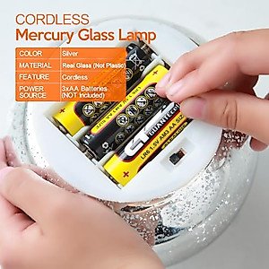 Lighted Mercury Glass Ball Table Lamp, Silver Cordless Glass Orb Christmas Decor Ball Led Light Globe, Modern Light Up Battery Operated Sphere Glass Night Light for Home Bedroom Indoor Decor, Large