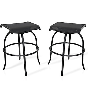 Outdoor Backless Swivel Bar Stools Set of 2, Patio Stools & Bar Chairs, Outside High Top Barstools, Breathable Textilene Fabric for Yard, Deck Porch, Balcony - Armless - Pure Black