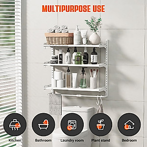 CPPDEL Over The Toilet Storage, 23.8" Lx8.46 Wx23.8 H, 3-Tier Adjustable Metal Bathroom Organizer Expandable Over Toilet Storage, Floating Heavy Duty Bathroom Storage, Space Saver w/Hanging Rod-White