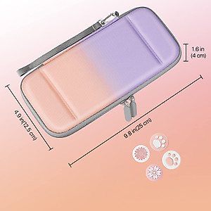 TNP Carrying Case For Nintendo Switch - Easy Carry Switch OLED Travel Case With Removable Wristlet Strap, Slim Case for Nintendo Switch with 10 Game Card Storage & 4x Thumb Grip Caps, Pink Purple