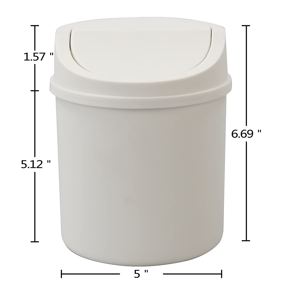 Lesbin 0.5 Gallon Plastic Tiny Trash Can with Swing Lid, Mini Desktop Waste Can, White