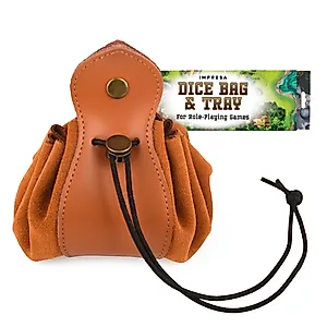 Impresa Store Dice Bag and Tray - Made with Genuine Cowhide Leather - Pull The String to Turn It Into A Bag - Folds Out Into A 10'' Dice Rolling Tray - Versatile Holds More Than Just A Game Dice
