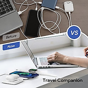 Magnetic Wireless Charger for iPhone: CYFIBYNO Fodable 3 in 1 Charging Station, iPhone Travel Wireless Charger Compatible with Magsafe for iPhone, Samsung, AirPods 3/2/Pro, Apple iWatch.