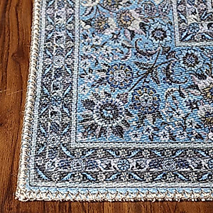 SUPERIOR Indoor Large Area Rug, Farmhouse Home Throw for Bedroom, Office, Living Room, Dining/Kitchen, Entry, Floral Medallion Floor Decor, Cotton Backed, Fiorella Collection, 10' x 14', Azure