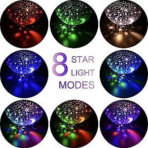Baby Night Lights Christmas, Moon Star Projector - 4 LED Bulbs 8 Light Color Changing with USB Cable 360 Degree Rotation, Romantic Night Lighting Lamp for Birthday Nursery Women Children Kids Baby