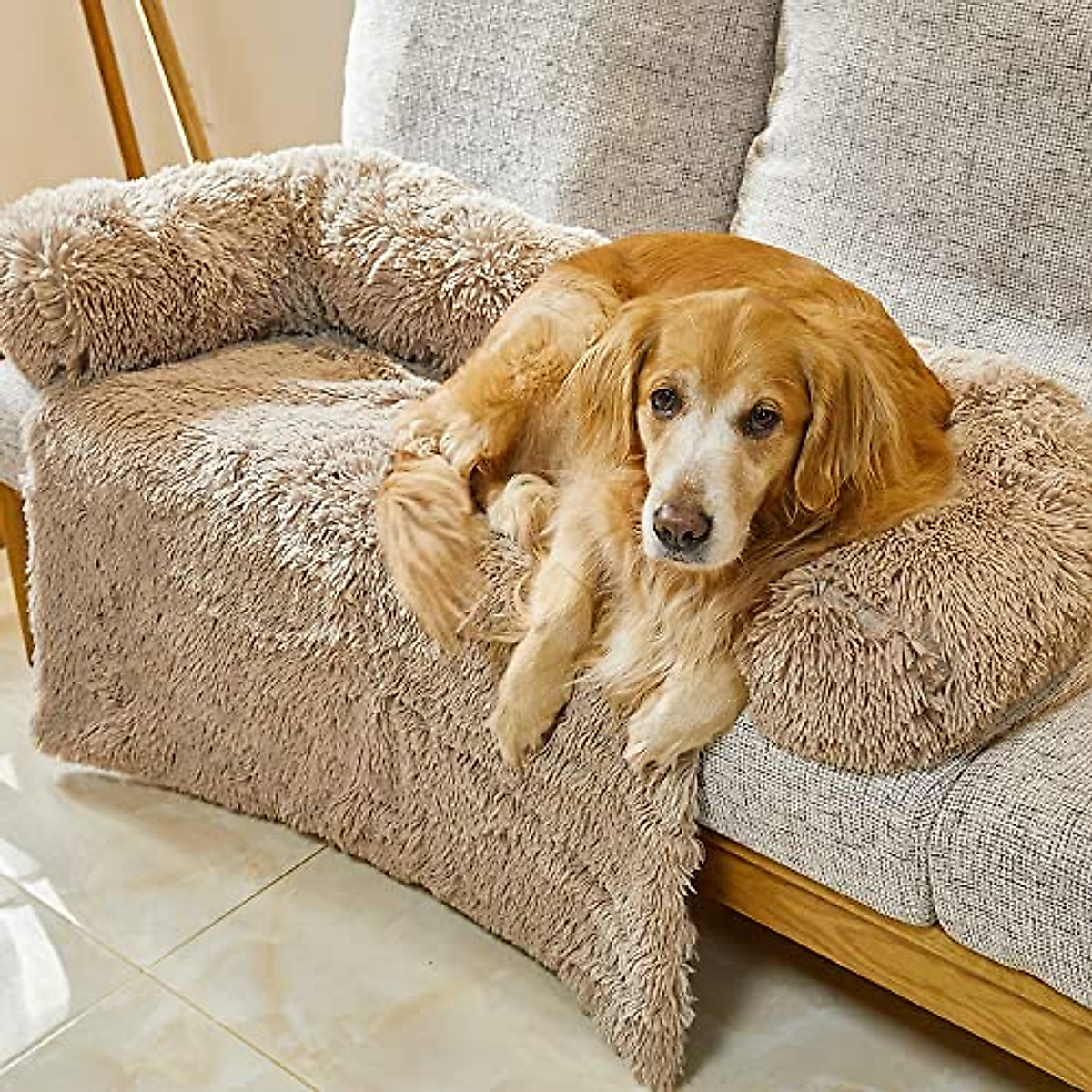 JMHUND Sagging Calming Couch Protector Pet Bed, Soft Plush Dog Sofa Mat Cover for Furniture Protector with Removable Washable Cover