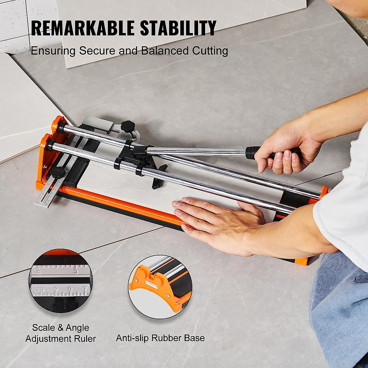 VEVOR Manual Tile Cutter, 17 inch Porcelain Ceramic Tile Cutter with Tungsten Carbide Cutting Wheel, Removable Scale, Anti-Skid Feet, Double Rails for professional installers or beginners