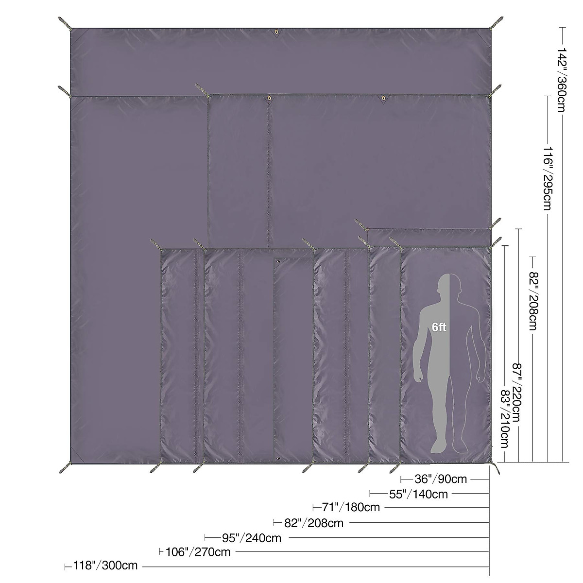 REDCAMP Waterproof Camping Tent Tarp - 95"x83", 4 in 1 Multifunctional Tent Footprint for Camping, Hiking and Survival Gear, Lightweight and Foldable