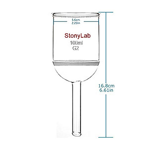 StonyLab Borosilicate Glass Buchner Filtering Funnel with Medium Frit(G2), 56mm Inner-Diameter, 60mm Depth (100ml)