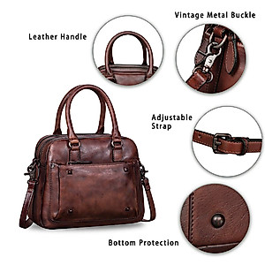 Genuine Leather Satchels Top Handle Bags for Women Handmade Vintage Crossbody Bag Purse (Coffee) Medium