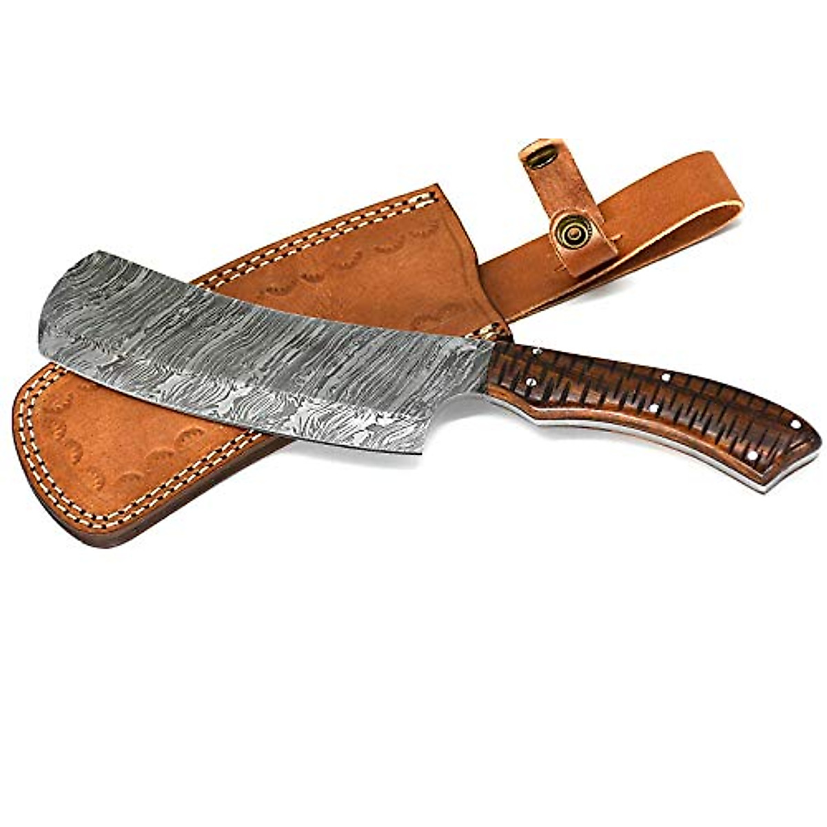 CK-12 Handmade Damascus Steel 12.00 Inches Cleaver Style Knife – Solid Rose Wood Handle. Full Tang Comes with Leather Sheath