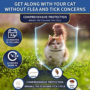 4 Pack Flea Collar for Cats 32Months Flea Tick Prevention for Cats Waterproof Cat Flea Collar Natural Cat Flea Tick Treatment Adjustable Flea Tick Collar for Cats Kittens(Black&Purple)