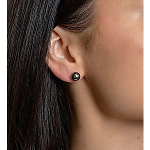 Raivari 18K Gold Diamond 8-9mm Tahitian Black Pearl Stud Earrings,5A Quality Round South Sea Cultured Pearl Drop Earrings Gifts For Women