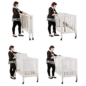 Dream On Me 3 in 1 Portable Folding Stationary Side Crib in White, Greenguard Gold Certified, Safety Wheel with Locking Casters, Convertible, 3 Mattress Heights
