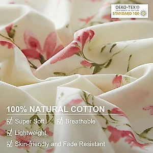 EAVD Pink Floral Duvet Cover Twin Soft 100% Cotton Aesthetic Bedding Set Chic Shabby Pink Floral Bedding Set for Girls Elegant Artistic Style Floral Comforter Set with Zipper Closure(NO Comforter)