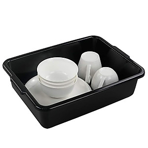 Fiazony Small 8 L Commercial Tote Box, Rectangle Utility Bus Tubs, 4-Pack, Black