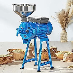 VEVOR Electric Grain Mill Grinder, 1500W 110V Spice Grinders, Commercial Corn Mill with Funnel, Thickness Adjustable Powder Machine, Heavy Duty Feed Flour Cereal Mill Wheat Grinders, Dry & Wet Grinder