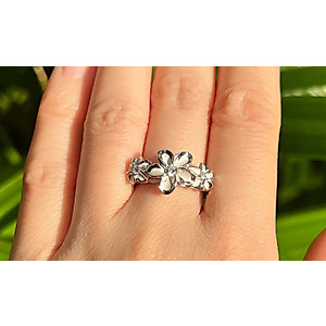 Aloha Jewelry Company Sterling Silver CZ Hawaiian Triple Plumeria Flower Ring (9)