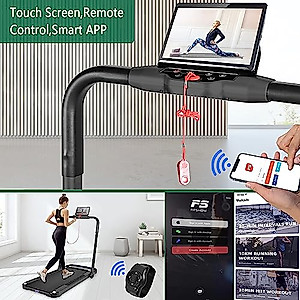 Murtisol 2 in 1 Folding Treadmill, 2.25HP Under Desk Electric Treadmill, Installation-Free with APP, Remote Control and LED Display, Portable Walking Machine for Home, Office & Gym,Black