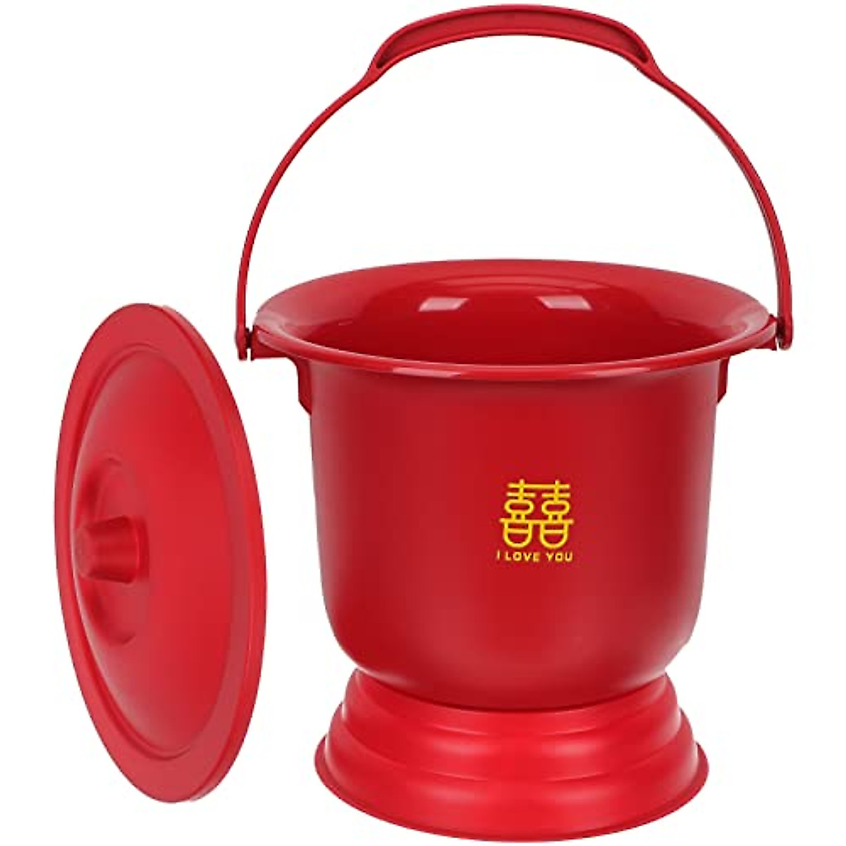 OUNONA Portable Toilet Urinal Spittoon with Handle Chinese Style Bedpan Urinal Chamber Pot Urine Bucket Bottle with Lid for Pregnant Women Elderly