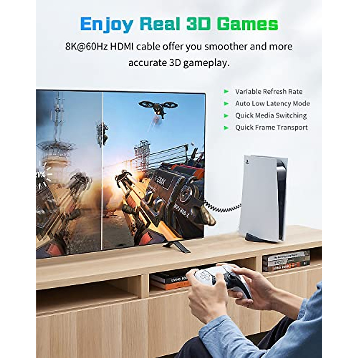 Duttek 8K HDMI Coiled Cable, Ultra HD HDMI to HDMI Coiled Cable, Extreme Thin HDMI 2.1 Male Cable Support Dynamic HDR Up to 48Gbps Compatible with TV, Monitor, Computer, Xbox, Laptop. 4FT/1.2M