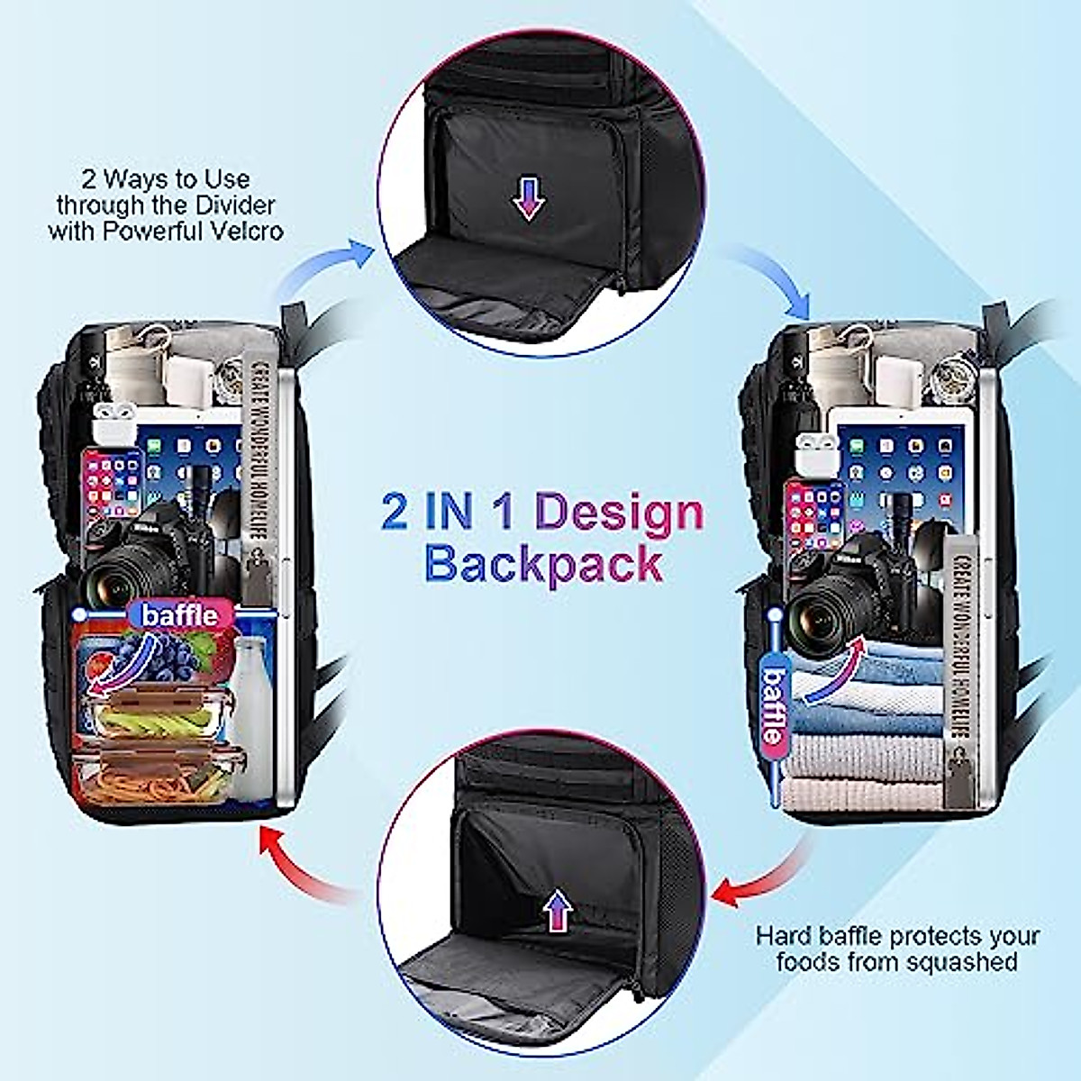 BERTASCHE Lunch Backpack, Laptop Backpack 15.6 inch Work Backpack w/Insulated Cooler Lunch Box for Men Women, Casual Daypack for Work Commuter Picnic College