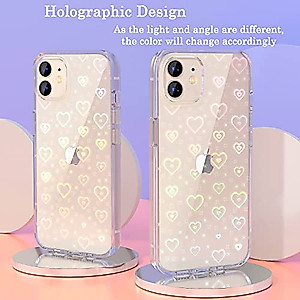 Tksafy for iPhone 11 Case, Clear Glitter Cute Laser Holographic Love Heart Pattern for Women Girls, Anti-Scratch Hard PC Protective Phone Cover for Apple iPhone 11 6.1-inch 2019, Rainbow Heart