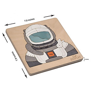 Astronaut and A Rocket | Man ON The Moon Puzzle for Kids | Multilayered 39 Piece Wooden Jigsaw Puzzle | Learning Educational Toys Gifts for Boys Girls 3 Years and Above.