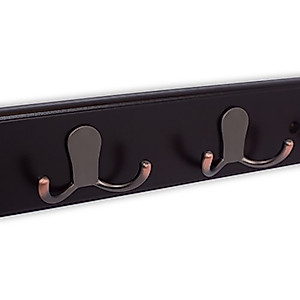 BirdRock Home Dual Hook Coat and Hat Rack - 4 Dual Hooks - 17 Inches - Wall Mount - Decorative Home Storage - Entryway Foyer Hallway Bathroom Bedroom Rail - Oil Rubbed Bronze Hooks - Dark Brown Pine B