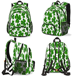 St. Patrick's Day Clover Bookbag School Backpack Teens Girls Boys Schoolbag Shoulder Computer Hiking Gym Travel Casual Travel Daypack