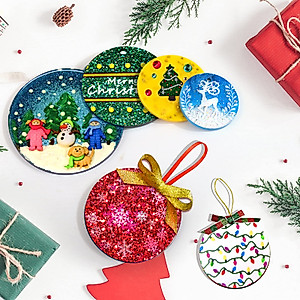 Juome Christmas Ornaments Resin Molds Silicone, 4 Pcs Round Shape Pendant Christmas Molds for Epoxy Resin, DIY Crafts Keychain Making Christmas Tree Decorations