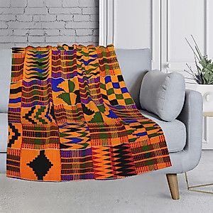 LELEMATE African Tribal Ethnic Kente Print Plush Throw Blanket for Boys Girls Teens Soft Flannel Bed Blanket for Sofa Chair Office Trip Camping Outdoor Home Decor 50"x60"