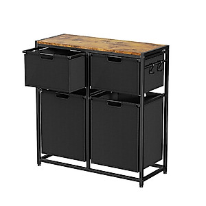 Monesti Laundry Hamper, Laundry Basket with Storage Rack, 4 Pull Out and Removable Laundry Sorter Bags. 50 Gallons (190 Liters), Laundry Hamper with 4 S-Hook for Bathroom, Bedroom Laundry Room.