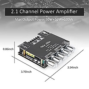 Bluetooth Power Amplifier Board with Subwoofer 2.1 Channel 50W×2+100W, 12V-24V Audio Power Amplifier Module with Treble and Bass Control for DIY Bluetooth Audio and Store Home Theater