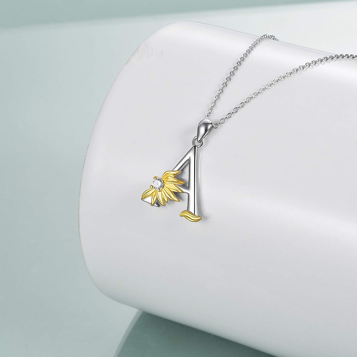 POPLYKE Sterling Silver Initial Alphabet Letter Script Name Pendant Chain Necklace for Women for (Sunflower A)