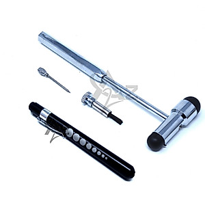 Buck 3 in 1 Percussion Hammer + Reusable Diagnostic Medical Pocket Penlight Pen Light (A2ZSCILAB) (Black PENLIGHT + Buck Hammer)