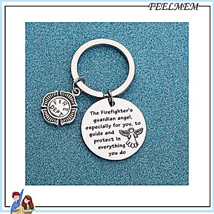 FEELMEM Firefighters Prayer Keychain Fire Rescue Firefighter Gift A Firefighter’s Guardian Angel Keyring Firemen Angel Gift