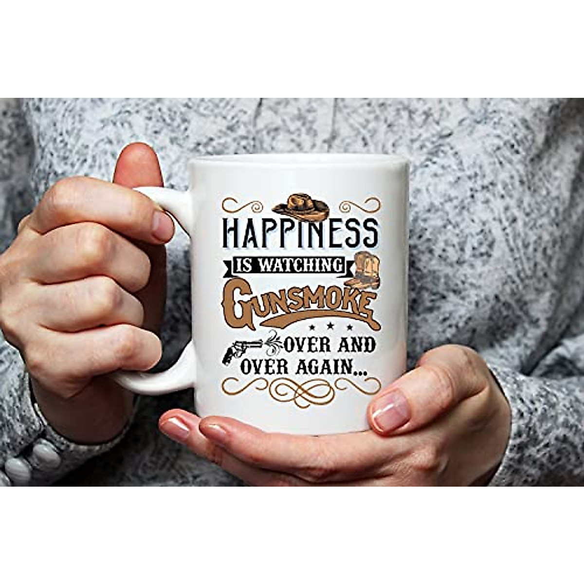 snailhome430 - Happiness is Watching Gunsmoke Over And Over Again Mug, 11oz Ceramic Coffee Mug