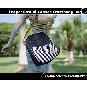 Leaper Girls Crossbody Purses 2 PCS Stripe Messenger Bag Canvas Crossbody Bag and Purse Set for Women Stripe Gray