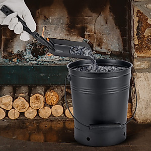 Ash Bucket with Lid and Coal Shovel, Fireplace Metal Bucket, Charcoal Bucket, Ash Can, Galvanized Iron Ash Bucket for Hearth, Fire Pit, Wood Burning Stove, Grill, Black