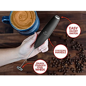Zulay Powerful Milk Frother for Coffee with Upgraded Titanium Motor - Handheld Frother Electric Whisk, Milk Foamer, Mini Blender and Electric Mixer Coffee Frother for Frappe, Matcha, No Stand - Black