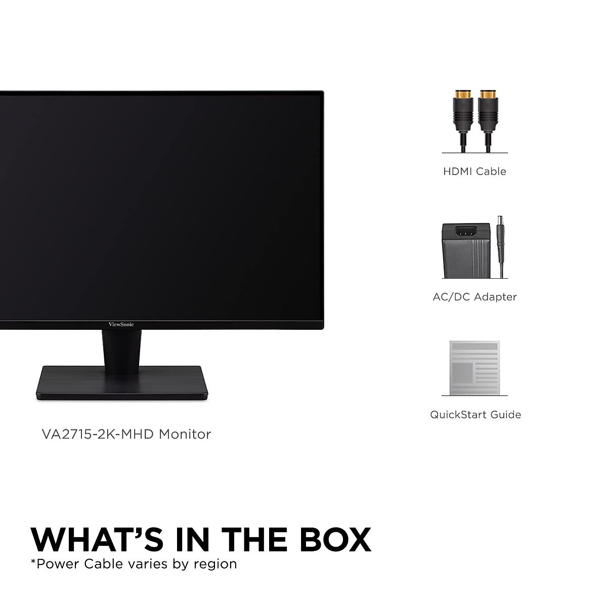 ViewSonic VA2715-2K-MHD 27 Inch 1440p LED Monitor with Adaptive Sync, Ultra-Thin Bezels, HDMI and DisplayPort Inputs for Home and Office, Black