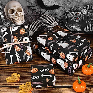 12Sheets Halloween Wrapping Paper Watercolor Ghost Pumpkin Bone Boo Pattern Gift Wrap Paper for Halloween Trick or Treat Party Baby Shower Birthday Party DIY Craft, 19.7 x 27.6 inch